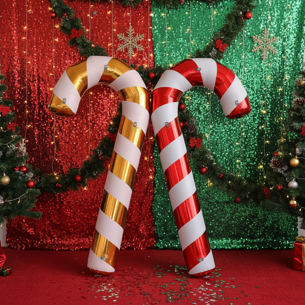 Big Shiny Inflatable Reusable Candy Canes For Xmas Decor